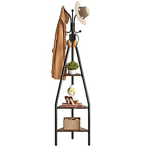Hoctieon 3-Tier Coat Rack Freestanding with Hooks, Industrial Coat Tree Freestanding, Mordern Coat Racks Free Standing with Shelf, Coat Rack with Storage for Clothes, Hats, Bags