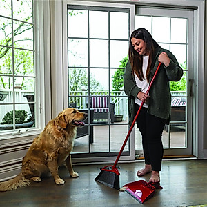 O-Cedar Pet Pro Broom & Step-On Dustpan PowerCorner, Red