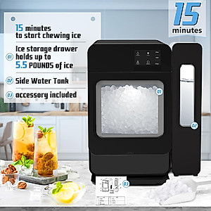 ICEVOKE Countertop Nugget Ice Maker, Portable Ice Machine 33 lbs/Day Chewable Ice with Self-Cleaning & Auto Water Refill, Suitable for Home Office Bar Party (Black)