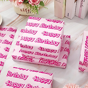JarThenaAMCS Happy Birthday Wrapping Paper Mini Roll 17in x 32.8Ft Y2K Pink Gift Wrap Paper for Birthday Party Wrapping Supplies