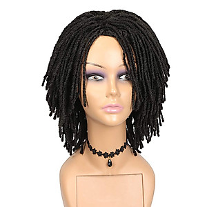 HANNE Short Dreadlock Wigs for Black Women and Men Afro Crochet Twist Braided Faux Locs Wig for African Americans Curly Braiding Full Wigs (Black Wig)