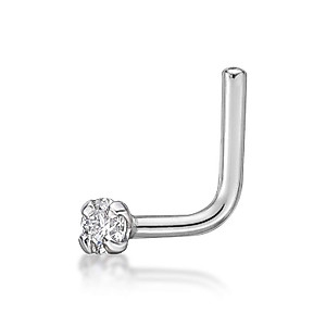 Lavari Jewelers 0.025 Carat Diamond L-Shape Nose Ring for Women in 14k White Gold 20 Gauge