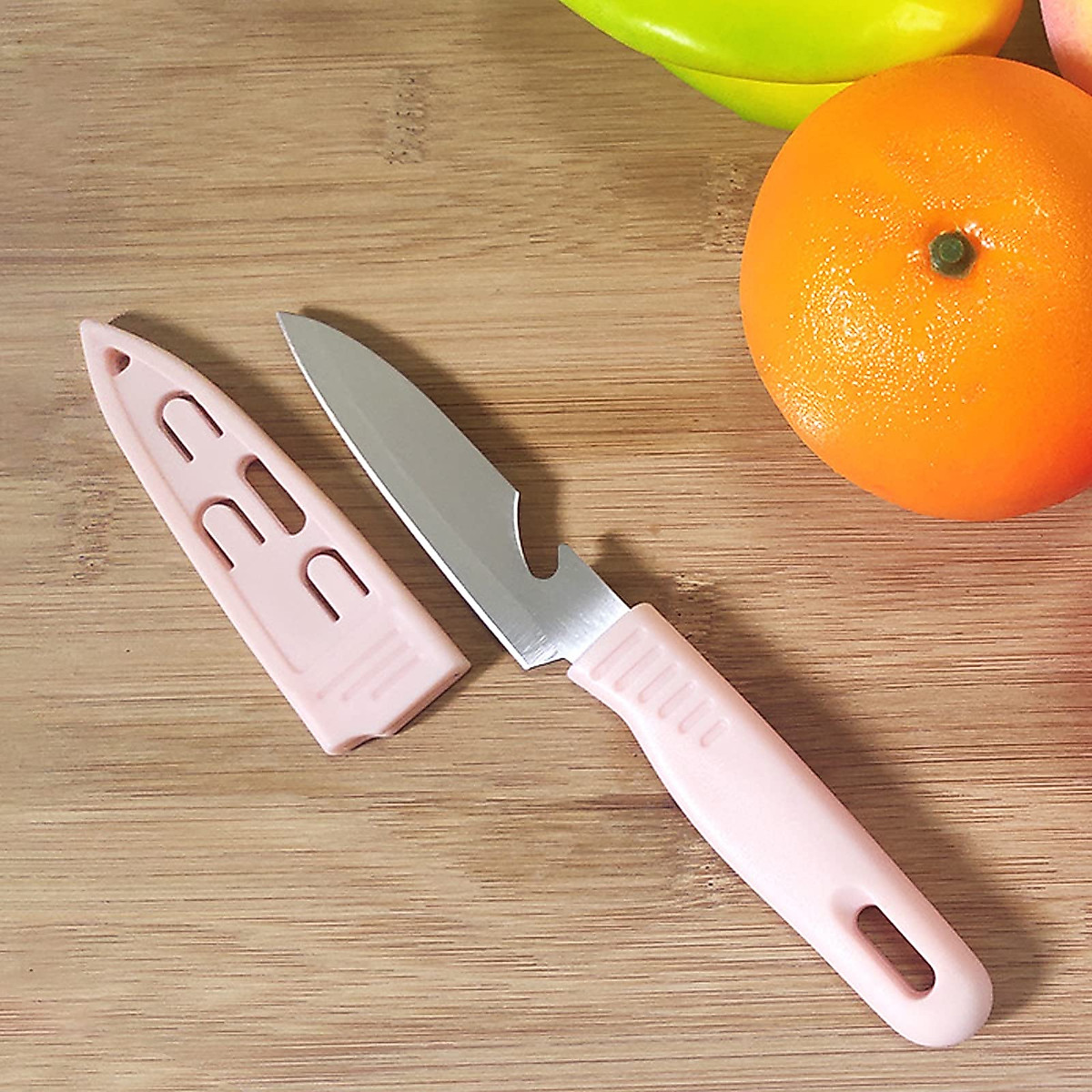 Lomgwumy Paring Knife, 3 Sharp and Durable Fruit Knife, with Scabbard, Simple and Beautiful, Fruit Knives Small is Suitable for Most Vegetables, Fruits and Meat (Pink, Blue, Green)