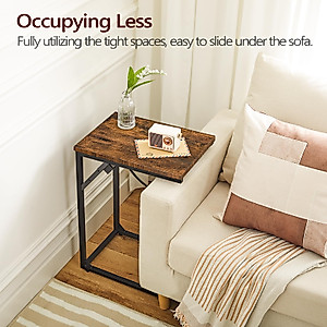MAHANCRIS C Shaped End Table with Charging Station, Sofa Table with USB Ports and Outlets for Small Spaces, Small Side Table for Living Room, Bedroom, C Couch Table, Rustic Brown ETHR06E01