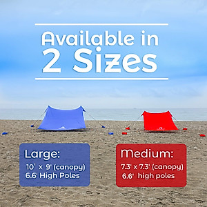 Red Suricata Premium Multi-Terrain Beach Tent & Beach Canopy in Backpack, UPF50 Sun Beach Shade, Pop Up Camping & Picnic Sunshade with 4 Poles, 4 Pole Anchors & 4 Tent Screws, Sun Shelter (Lrg Blue)