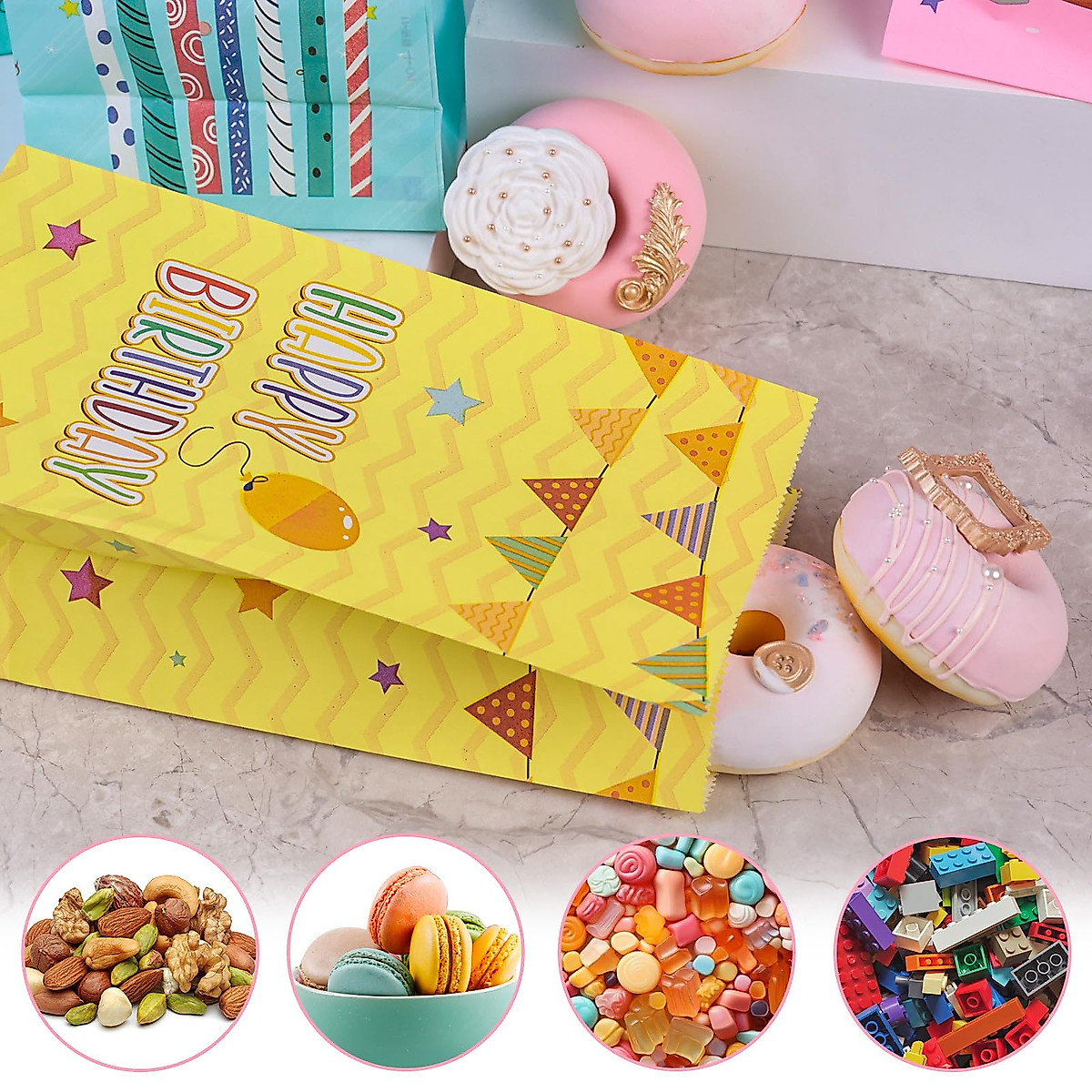 VGOODALL 24PCS Happy Birthday Party Favor Bags, Birthday Theme Goodie Bags Gift Bags Treat Bags for Kids Birthday Party