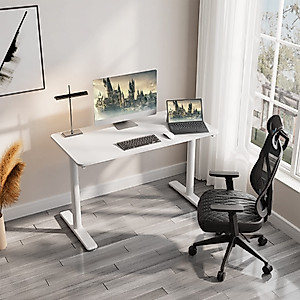 EUREKA ERGONOMIC Gaming Desk, 47 Inch White Computer Desk I Shaped Leg PC Gamer Desk Study Writing Working Laptop Table Home Office with Free Mouse Pad Sturdy Modern Workstation, Easy to Assemble