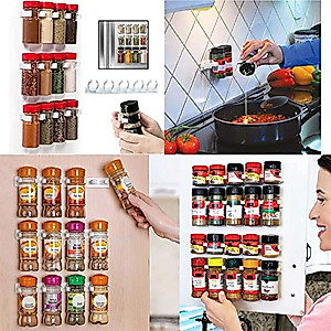 CaoXiong 4 Pack 20-Clips Wall Mounted Kitchen Spice Jar Rack,Organizer Rack,Seasoning Jar Storage Holder,Bottles Clip,Cupboard Spice Rack Shelf Cabinet Organizer Door with Adhesive Tape