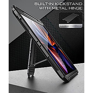 Poetic Revolution Case Designed for iPad Pro 12.9 6th Gen 2022 / 5th Gen 2021/4th Gen 2020/3rd Gen 2018, Full Body Rugged Shockproof Protective Case with Kickstand and Built-in-Screen Protector, Black