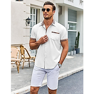 COOFANDY Men's Slim Fit Dress Shirt Short Sleeve Business Casual Shirts White