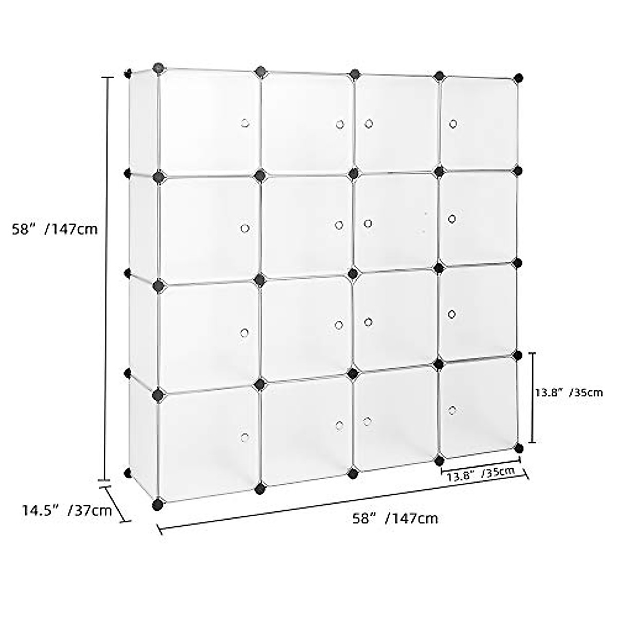 MengK Modular Closet Organizer - 16 Cube Wardrobe Storage System with Drawers and Doors - Perfect for Clothes, Shoes, Toys - DIY Bookcase in White