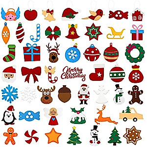 50 Pieces Christmas Tree Felt Ornament Hanging Decorations 5 Inches Mini Xmas Tree Kids Toddler DIY Felt Craft Santa Snowman Angel Reindeer Hanging Ornament for Christmas Tree Party Decorations Gifts