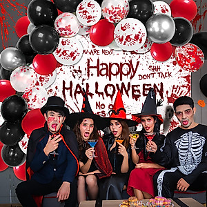 Halloween Balloon Arch Kit Scary Halloween Party Decorations, Horror Balloons Garland for Wall Decor Indoor with HAPPY HALLOWEEN Backdrop