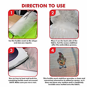 Superpunch Fusible Iron On No Show Mesh Embroidery Stabilizer, 1.5 Oz Lightweight Embroidery Backing Stabilizer-12 Inch x 10 Yard, SuperStable White Stabilizer for Embroidery Machine, Made in USA