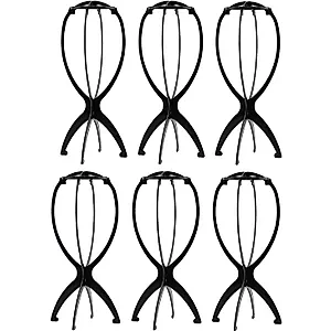 wiysday 6PCS Wig Holder，Wig Stands, Collapsible Wig Stand for Short Wig,14 inch Portable Travel Wig Holder (Black)