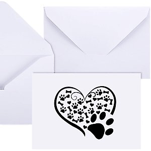 48 Pcs Paw Printed Note Cards Set, 24 Paw Printed Note Cards Heart Paw Thank You Card Paw Print Blank Greeting Card with 24 White Envelopes Animal Lovers Pet Shop Pet Birthday Party (Black and White)