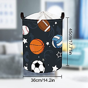 Clastyle 45L Waterproof Sports Laundry Basket with Drawstring Collapsible Football Basketball Storage Laundry Hamper for Bedroom, 14.2 * 17.7 in