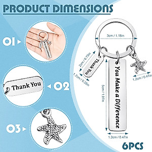 Yinkin 6 Pcs Thank You Gifts Appreciation Keychain You Make a Difference Gift Key Chain Thank You Keychain Engraved Stainless Steel Key Charm for Christmas Coworker Teacher Doctor Employee
