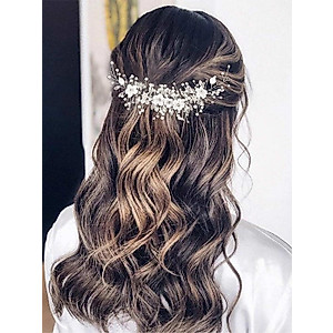 GORAIS Flower Bride Wedding Hair Vine Silver Rhinestone Bridal Headpiece Pearl Hair Piece Crystal Hair Accessories for Women and Girls