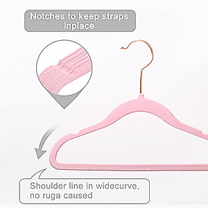 MIZGI Premium Kids Velvet Hangers (Pack of 50) with Copper/Rose Gold Hooks,Space Saving Ultra Thin,Non Slip Baby Hangers for Children's Skirt Dress Pants,Clothes Hangers(Pink)