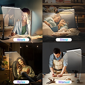 Smaeti Desk Lamp Desk Lamps for Home Office, Eye-Caring Dimmable Desk Lamp with Clamp & Base - 5 Color Modes 5 Brightness Levels,Touch Control Desk Lights for Study Work