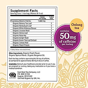 Yogi Tea Peach Bergamot Bright Day Tea - 16 Tea Bags per Pack (4 Packs) - Organic Tea to Support Energy & Positivity - Includes Oolong Tea Leaf, White Hibiscus Flower, Rose Hips & More