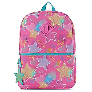 Cudlie 5-Pc Girls Backpack Set w/Lunch Bag, Pencil Case, Carabiner Clip, Keychain - Lightweight Kids Back Pack for School/Travel - Kind Stars/Pink