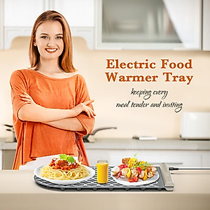 Food Warming Mat - Fast Heating Electric Warming Tray with 4 Level Temperature, Fast Full Surface Heating Mat, 3 Hours Auto Off, Rollable Portable Food Warmers for Individual Meals