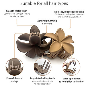 Luvearo Nonslip Matte Flower Hair Claw Clips - Aesthetic Plumeria Accessories for Women with Thick or Thin Hair