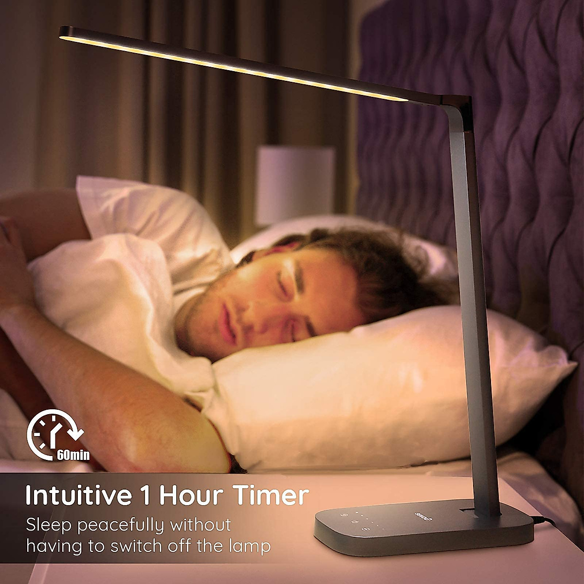 Govee LED Desk Lamp with USB Charging Port, 6 Dimmable Brightness Levels, Timer, 3 Lighting Modes, Glare-Free Table Lamp for Home, Office, Work, Study (Metallic)