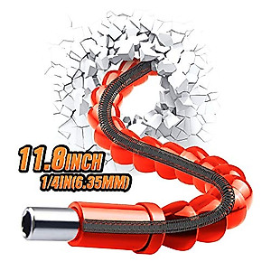 Flexible Shaft Drill Bit Extension - JelBo 1/4" Hex Flexible Shaft Drill Bit Extension, Bendable Screwdriver Extender Driver Attachment Adapter Magnetic Bit Holder Gift for Men(Red)
