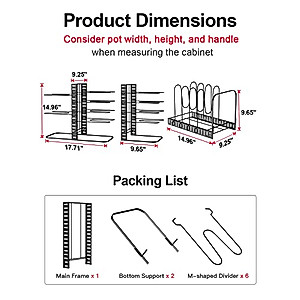 MUDEELA Pots and Pans Organizer : Rack for Cabinet, 8-Tier Kitchen Cabinet Organizers and Storage, Adjustable Pot Racks, Pot Organizer Rack for under Cabinet with 3 DIY Methods