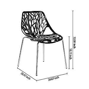 CangLong Modern Mid Century Plastic Shell Hollow Matal Legs Dining Chairs, set of 4, Black