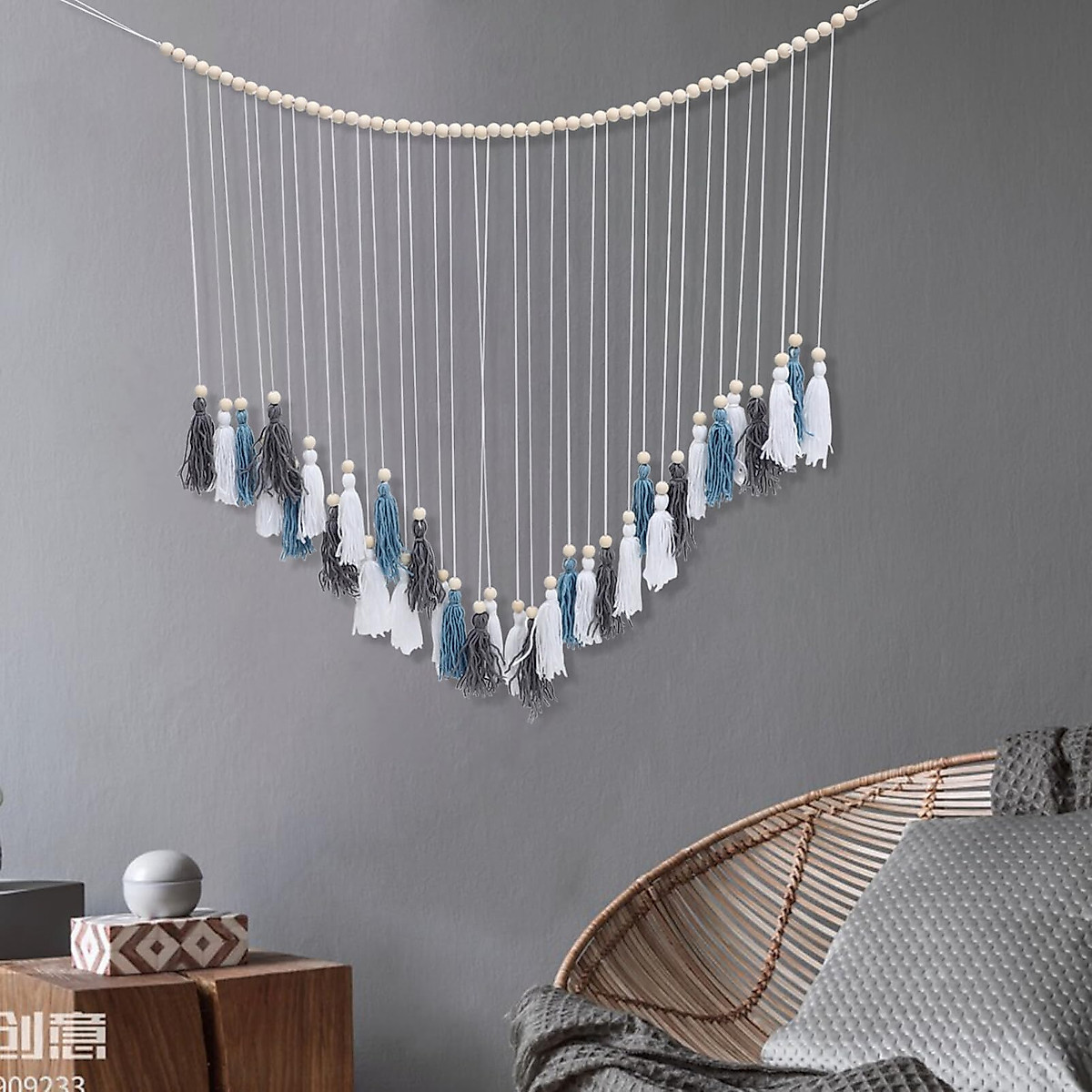 Garneck Fringe Beaded Garland Hanging Tassel Bead Small Wood Bead Garland Wood Beaded Pendant Tassel Garland Beads Yarn Wall Hanging Bead Garland Decor Decorative Beads Wooden Beads lace