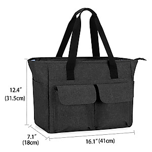 CURMIO Teacher Tote Bag for Women, Large Work Bag with Laptop Compartment for 15.6" Laptop, Black (Bag Only)