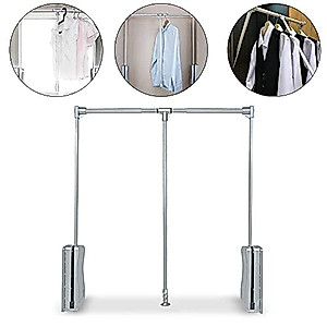 Nisorpa Pull Down Closet Rod Wardrobe Lift Wide Adjustable 35-48inch Aluminium Retractable Cabinet Rail Lifter Hanger Organizer Storage System Buffer Return Space Saving Weight Capacity 23lbs