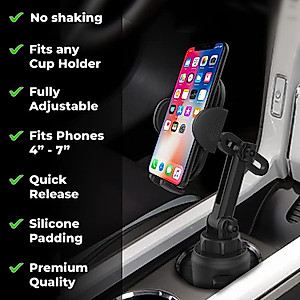 Warblers® Cup Holder Phone Mount – Adjustable Phone Cup Holder for Car with Silicone Protection 360-degree Telescopic Arm – Cup Phone Holder Compatible with iPhone, Samsung, Huawei, LG