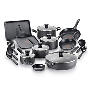T-fal Everything in Kitchen Dishwasher Safe Cookware Set, 20-Piece, Black