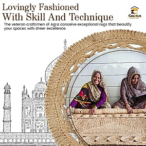 GRUHUM Handwoven Jute Area Rug- 4ft Round-Natural Fiber Boho Soft Braided Rustic Vintage Beige Reversible EcoFriendly Rugs- Farmhouse Indoor EcoFriendly Kitchen Bedroom Living Room Hallways 4'ftRound