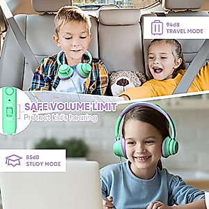 Cowyawn Toddler Headphones Ultra Light Comfort Kids Headphones, Rotatable Wired Headphones with Microphone for Toddlers Kids for School Travel Airplane, 85dB/94dB Volume Limit 3.5mm Jack, Green/Purple