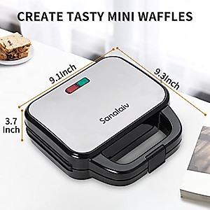 Sanalaiv Waffle Maker, Waffle Maker with Removable Plates, Nonstick Chaffle Maker, Small Waffle Maker Mini, Keto Waffle Iron Easy to Clean, PFOA Free, 5.5 Inches * 2Pcs