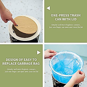 IBPNKFAZ89 Small Trash Can with Lid Sketch of Walks Leopard Seamless Leo Animal Print Garbage Bin Wood Waste Bin Press Cover Round Wastebasket for Bathroom Bedroom Kitchen 7L/1.8 Gallon