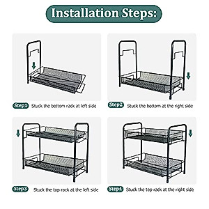 Spice Rack Organizer for Countertop,Xpatee 2-Tier Foldable Metal Rust-Proof Standing Large Seasoning Storage Shelf with Guardrail and Mesh Design for Kitchen Cabinet Bathroom Makeup Living Room Pantry Office, Black