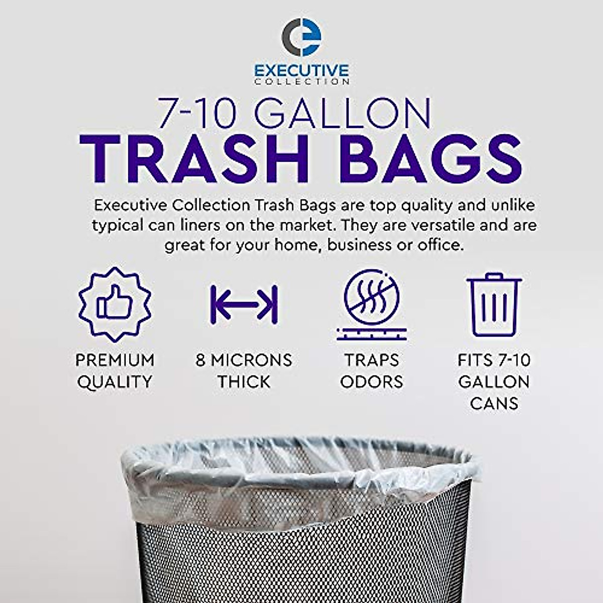 Clear 7-10 Gallon Trash Bags, 1,000 Bulk Pack - Medium Size Garbage Bin Liners for Office, Bedroom and Kitchen Wastebasket Cans - by Executive Collection