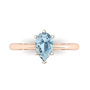 Clara Pucci 1.0 ct Pear Cut Solitaire Blue Simulated Diamond Engagement Wedding Bridal Promise Anniversary Ring 18K Rose Gold Size 7.75