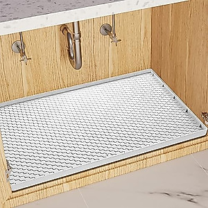 Sdpeia Under Sink Mat, 34" x 22" Flexible Silicone Under Sink Liner with Drain Hole,Protector for Drips Leaks Spills,Kitchen Bathroom Pet Cabinet Mat (White)