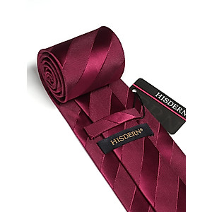 HISDERN Ties for Men Red Tie and Handkerchief Set Maroon Striped Business Formal Woven Burgundy Pocket Square Necktie Wedding College Christmas