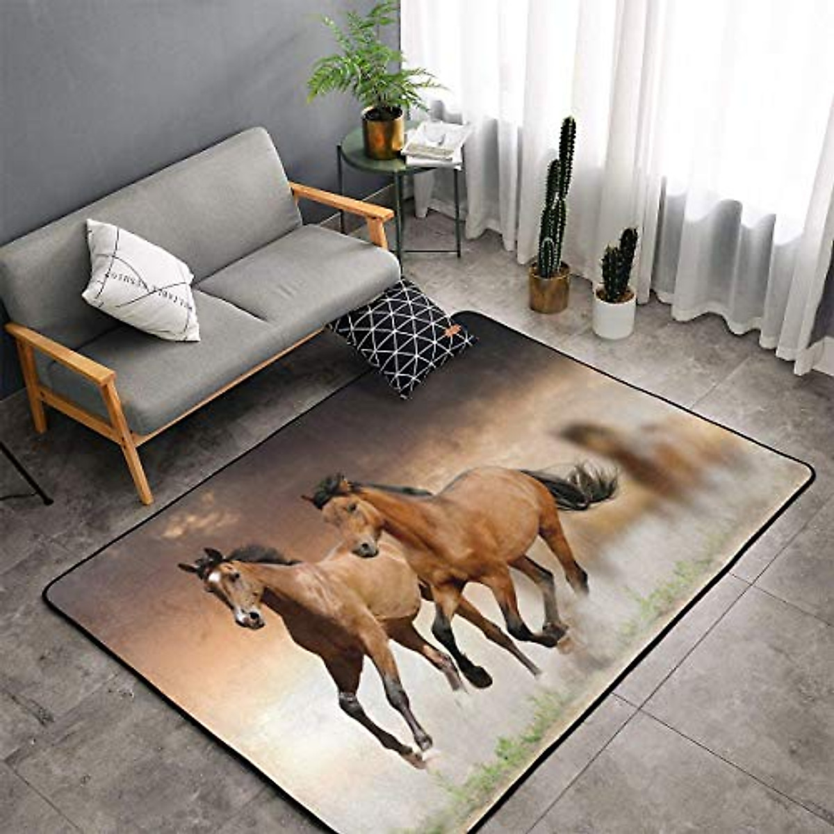 Premium Ultra Soft Durable Thick Area Rug - Luxury Fashion Non-Slip Animal Running Wild Horse Designs Large Rugs Bedside Mats Home Decor Carpet for Bedroom Nursery Living Room Playroom