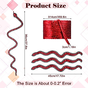 FineCheer 5 Pcs Glitter Rhinestone and Sequin Red Snake Patch Applique Decoration Ribbon Set with Elastic Sequin Ribbon Trimming for Clothing Decoration Sewing Dress Headband DIY Clothing Accessories