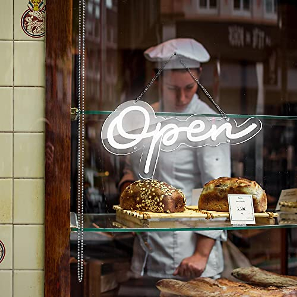 Open Signs for Business, 15"x 7.3" LED Neon Open Sign with Remote ON/OFF Switch Adjustable Brightness Open Neon Signs for Restaurant Bar Salon Stores Hotel Wall Decor Light Open Sign (White)